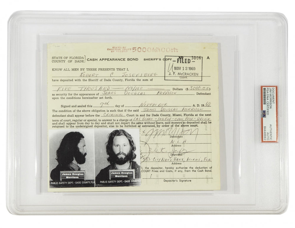 Historic Jim Morrison Signed Bail Bond Up for Auction – MJB Memorabilia