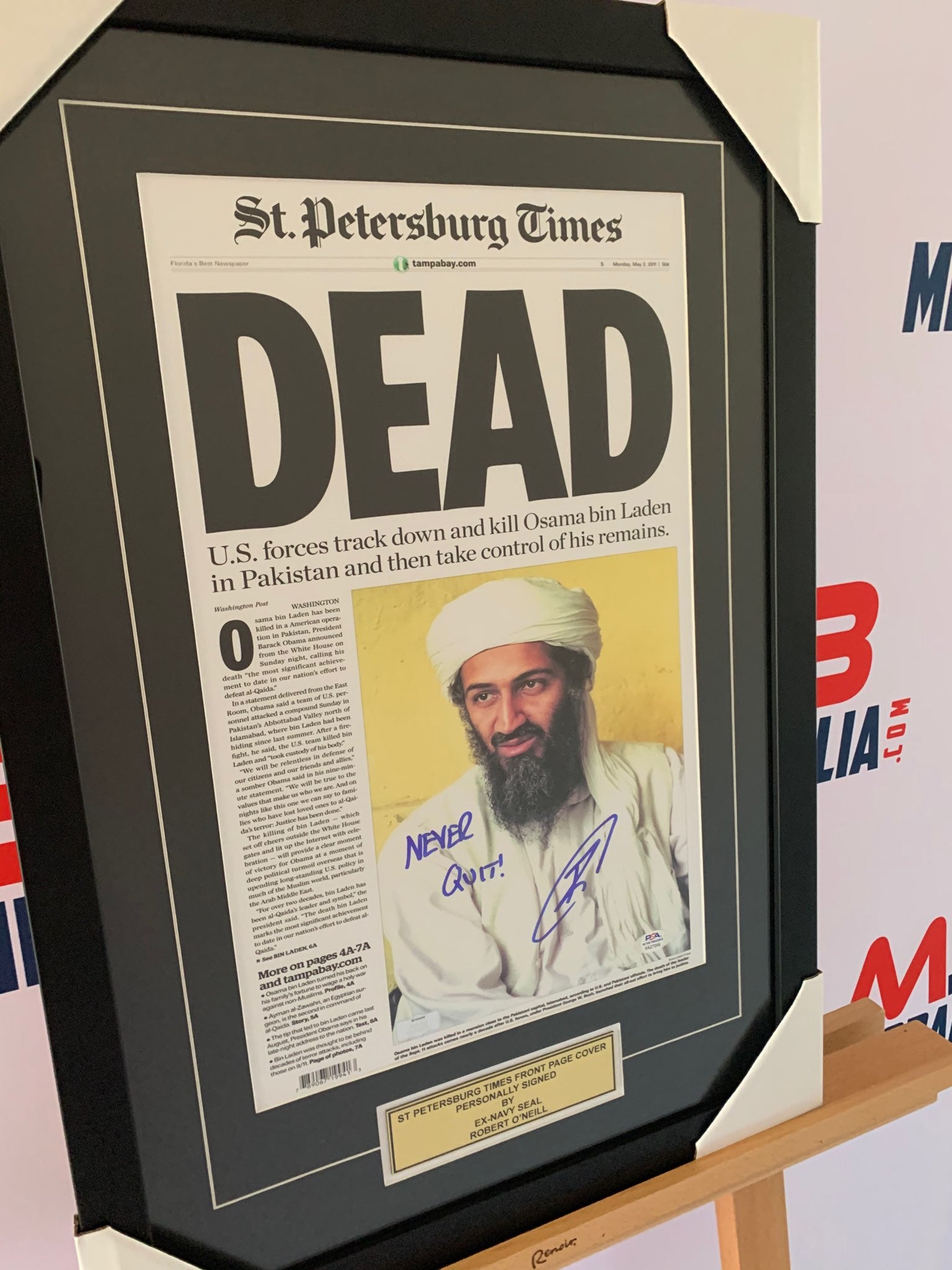 U.S Navy Seal Robert O’Neill Signed Osama Bin Laden Newspaper cover ph ...