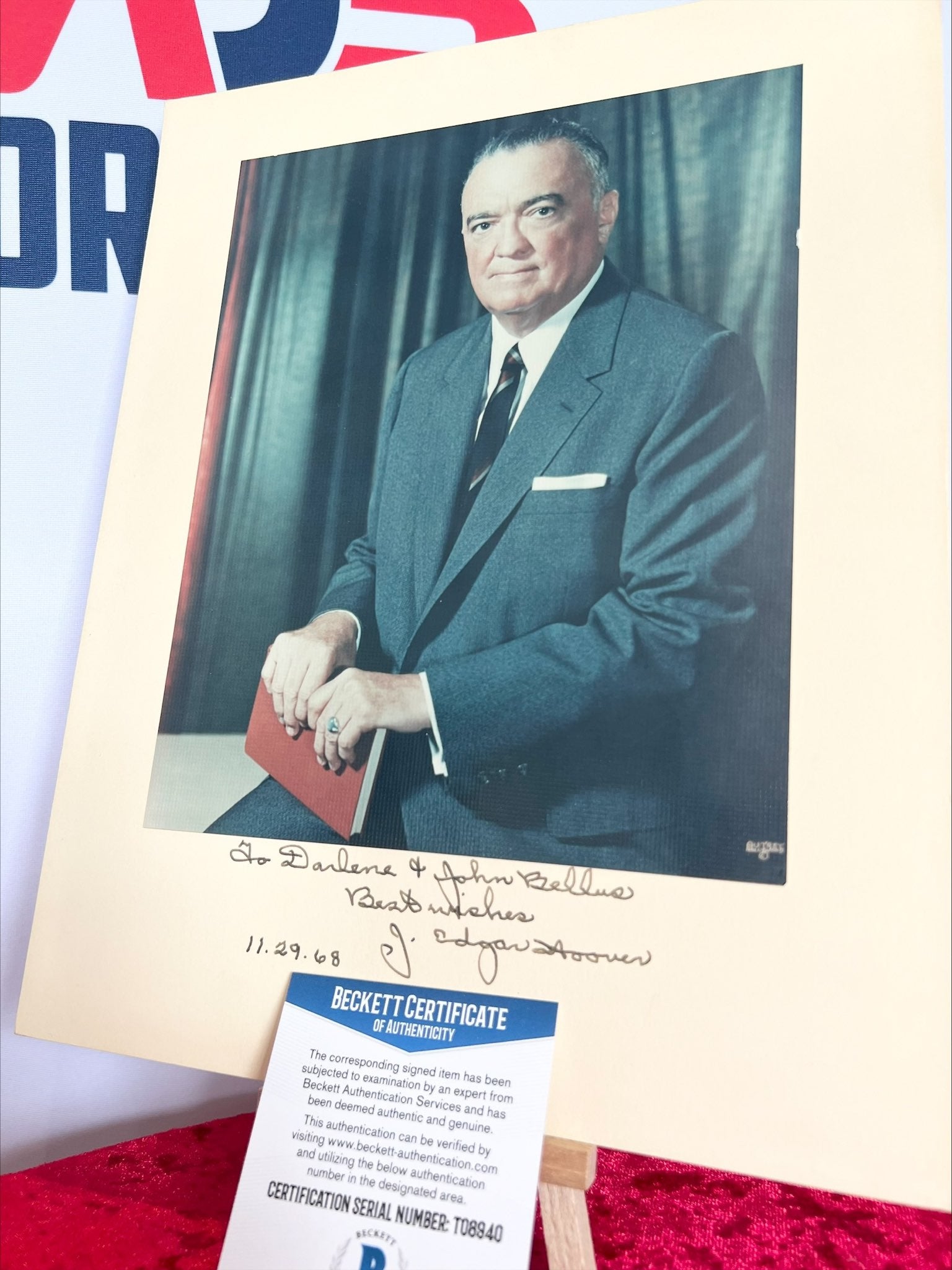 J Edgar Hoover Signed Original 1968 Photograph FBI Beckett Authenticat ...